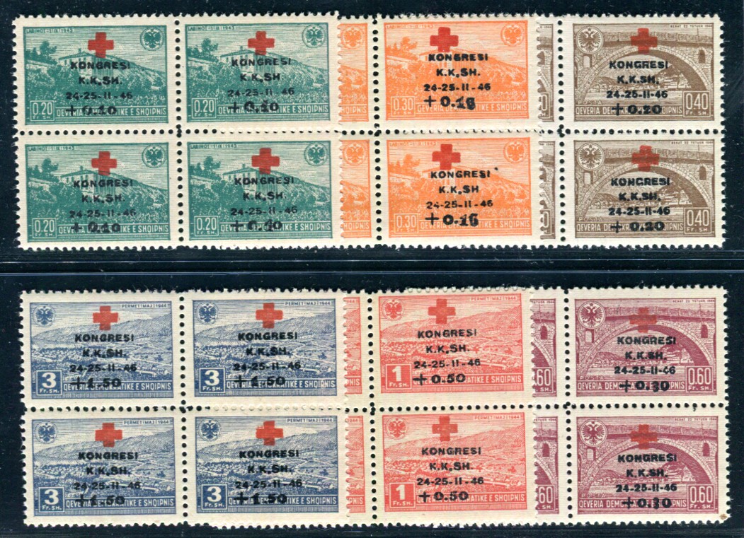Albania 1946 385-390 ** Nuovo Di Zecca Impeccabile Quadriblocco 480€(C2212