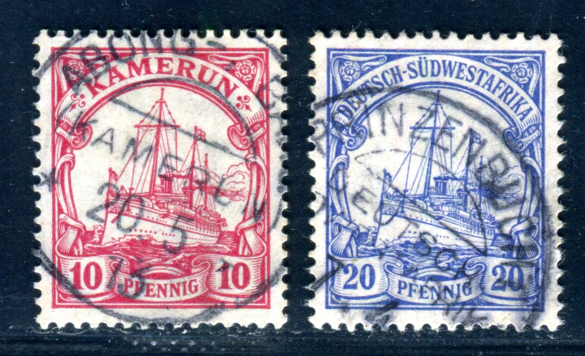 COLONIE TEDESCHE DSWA 1901 14 timbrato BAIA DEI PRINCIPI + CAMERUN ABONG-... (C2552