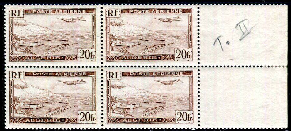 ALGERIA 1946 YVERT PA 4A ** NUOVO DI ZECCA IMPECCABILE in QUATTRO BLOCCHI (S6698