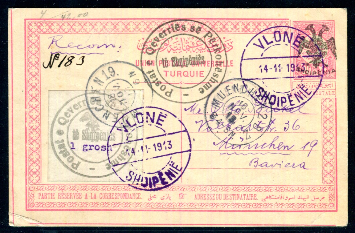 ALBANIA 1913 P2+20 come R_CARTA dalla CORRISPONDENZA BICKEL (Z8752